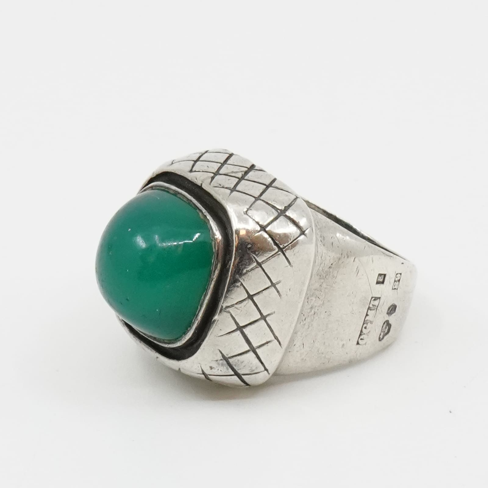 Ring Silver S800 10g Ø15 med grön sten skev
