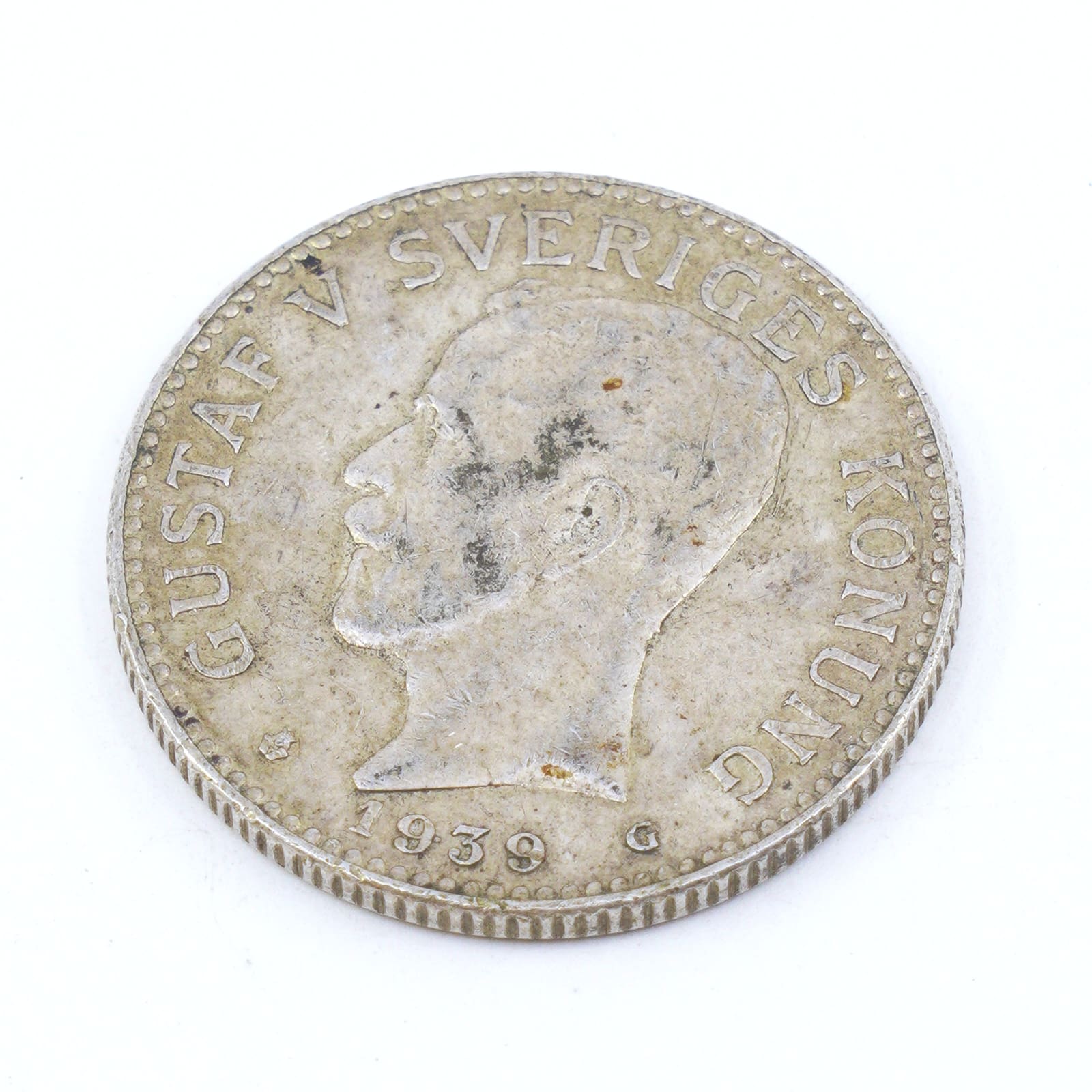 Mynt “2KR” Silver S800 (80%) 15g – Gustaf V Sveriges konung år 1939